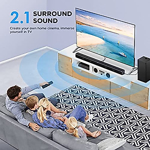 Tytye 2.1 Soundbar, 110dB Sound Bar for TV Surround 3D Sound, 5 EQ Modes Sound Bar with Subwoofer, Led Off, Bluetooth TV Sound Bar Works with 4K TV/Optical/Aux/USB Barre De Son
