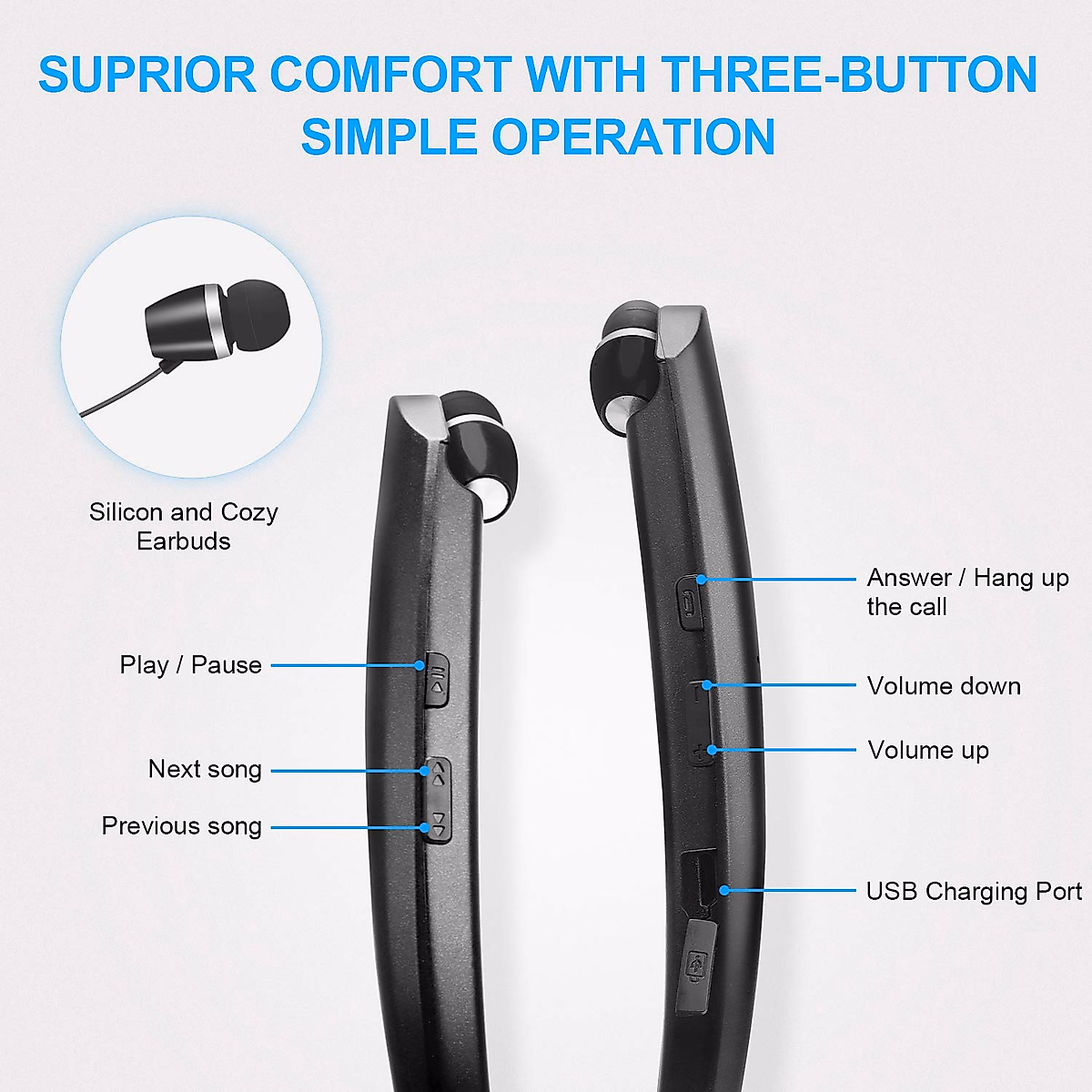 Bluetooth Headphones,Retractable Wireless Earbuds Neckband Headset Sports Noise Cancelling Stereo Earphones with Mic 24 Hrs Playtime Call Vibrate Alert(2020 Upgrade) (Black/Pink)