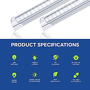 Monios-L Led Grow Lights for Indoor Plants Full Spectrum,T8 4FT 84W(2x42W) 5000K Growing Strips for Seedlings,Hanging Sunlight Replacement with Reflectors,2-Pack