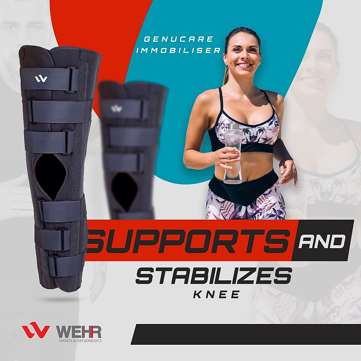 WEHR Genucare Knee Immobilizer – Professional Knee Brace for Post-Op Immobilization and Meniscus Injuries – Knee Support for Men and Women with Adjustable Hook and Loop Straps (Small)