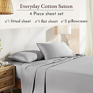 California Design Den Soft 100% Cotton Sheets Full Size Bed Sheet Set with Deep Pockets, 4 Piece Full Size Sheet Sets with Sateen Weave, Cooling Sheets (Light Grey)