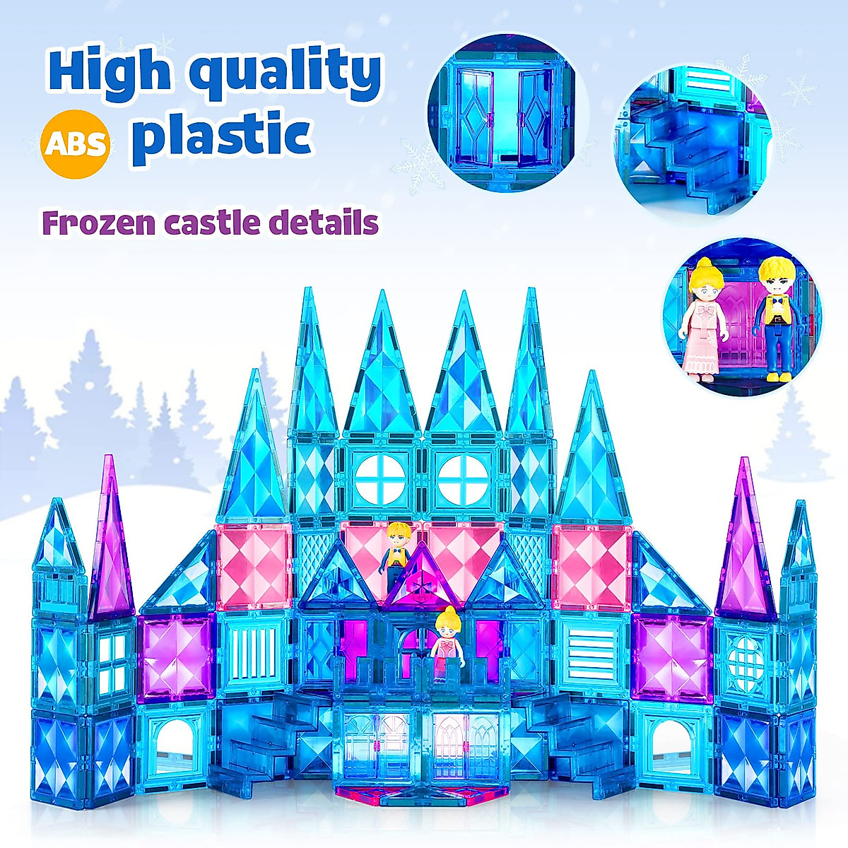 BENOKER 102pcs Frozen Castle Magnetic Tiles - 3D Diamond Building Blocks, STEM Educational Kids Toys for Pretend Play, 3 4 5 6 7 8 Year Old Girl Birthday Gifts for Your Princess and Prince