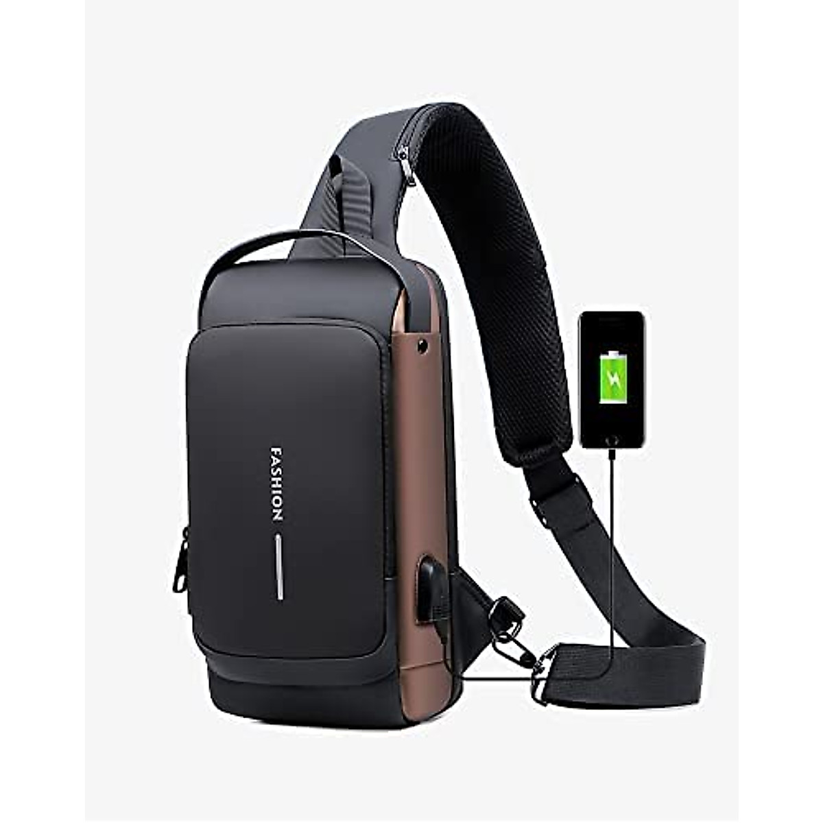 Anti theft Crossbody Sling bag,Waterproof Shoulder Backpack,Lightweight Chest Daypack with USB Charging Port,Fit for 7.9'' ipad mini(Black-2)