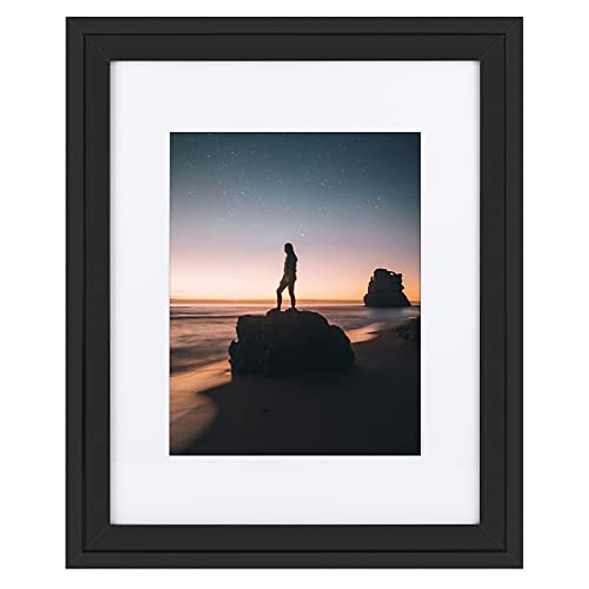 Golden State Art, 16x20 Picture Frame - Displays 11x14 Photo with Mat or 16x20 Without Mat, Wide Moulding Solid Wood Frame for Wall Display, Black