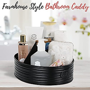 Autumn Alley Farmhouse Bath Caddy for Shower – Toiletries Countertop Organizer for Bathroom – Industrial Chic Décor – Black Accessories – Toilette Label Adds to Rustic Charm (Aged Black), Large
