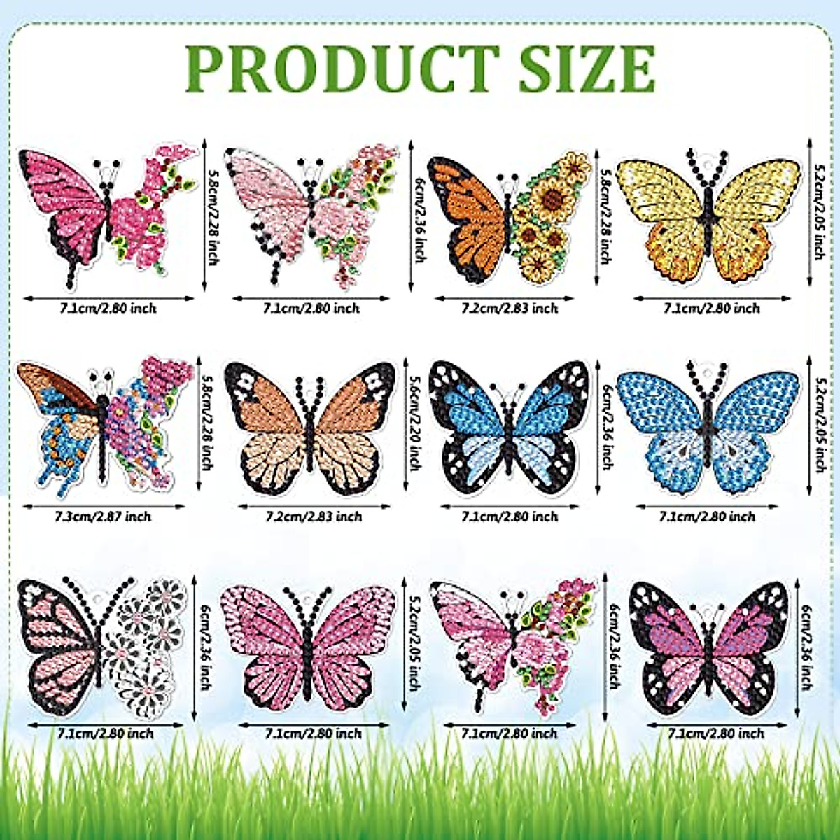 12 Pcs Butterfly Diamond Painting Keychains Summer Diamond Key Chains Kit DIY Butterflies Diamond Art Keychains for Beginners Kids Adults DIY Key Ring Pendant Summer Crafts Making (Butterfly Style)