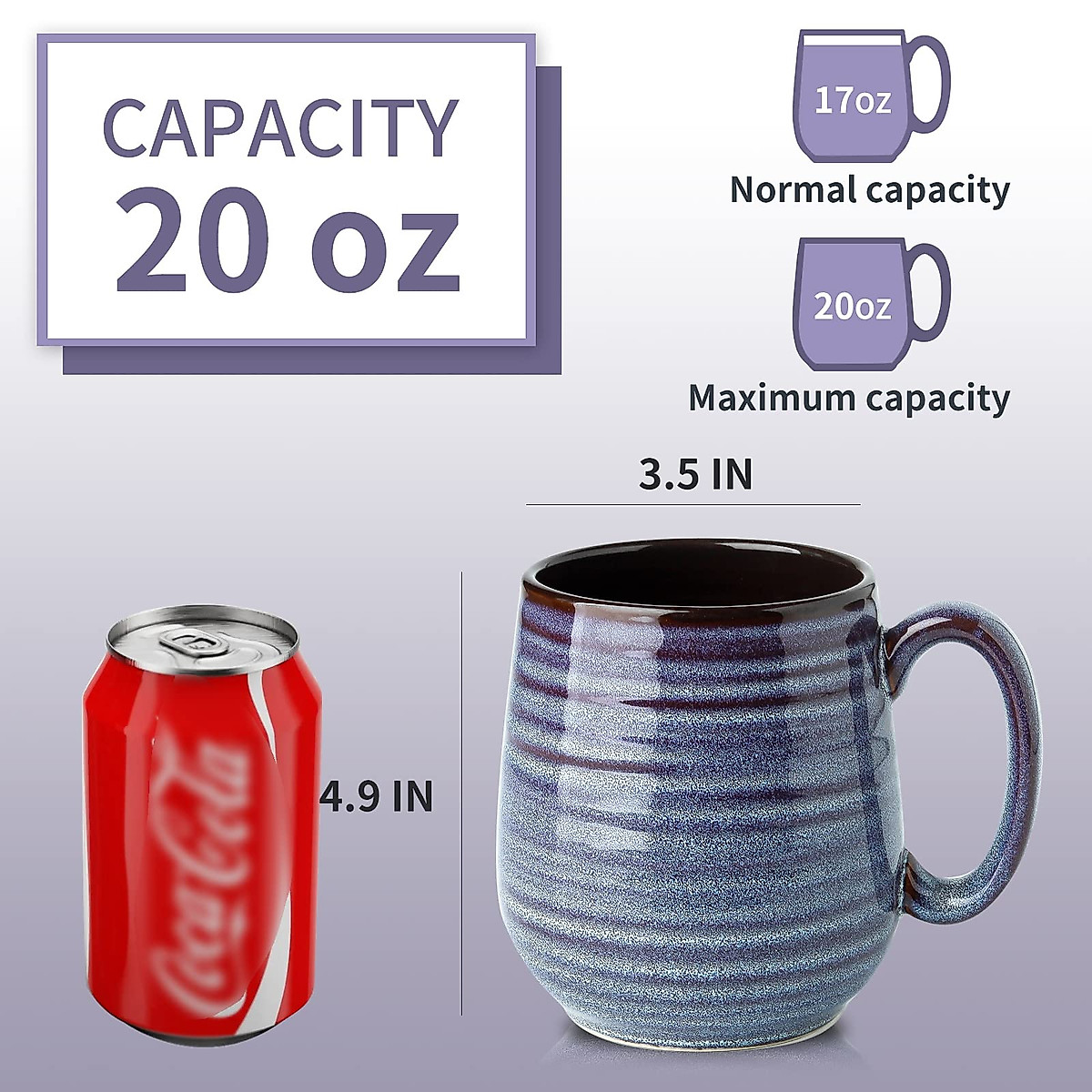 Hasense Large Coffee Mugs Set of 2, Ceramic 20 oz Coffee Cups for Office and Home, Modern Coffee Mug with Big Handle for Latte Coffee Tea Soup as Gifts, Dishwasher & Microwave Safe, Blue and Purple