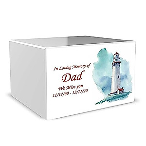 GetUrns – White Wooden Urn Cremation Box, Heritage Crematory Urns Adult Size, Cremation Urns for Burial, Boxes for Ashes of Humans and Pets, Lighthouse, 213 Cubic Inches