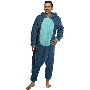 Disney Lilo & Stitch Adult Stitch Kigurumi Cosplay Costume Sherpa Union Suit Pajama Outfit (2X/3X) Blue