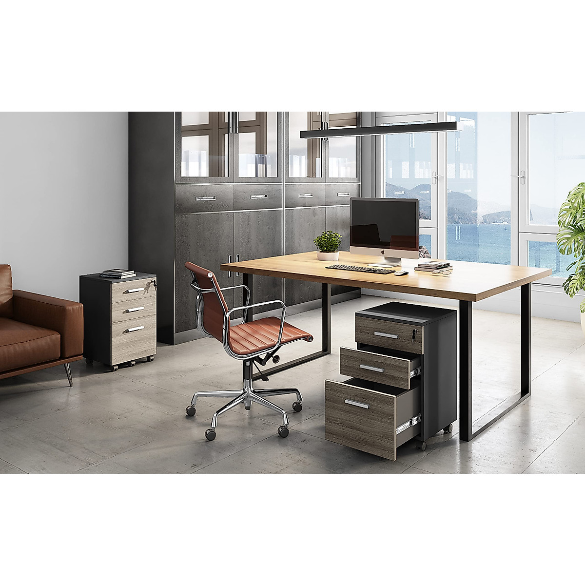 Lazio File Cabinet with Lock - Filing Cabinet for Home and Office - 3 Drawer Small Rolling File Cabinet -Wood Printer Stand with Storage for A4 Size/Legal Documents, File Folders (SLATE GRAY/Black)