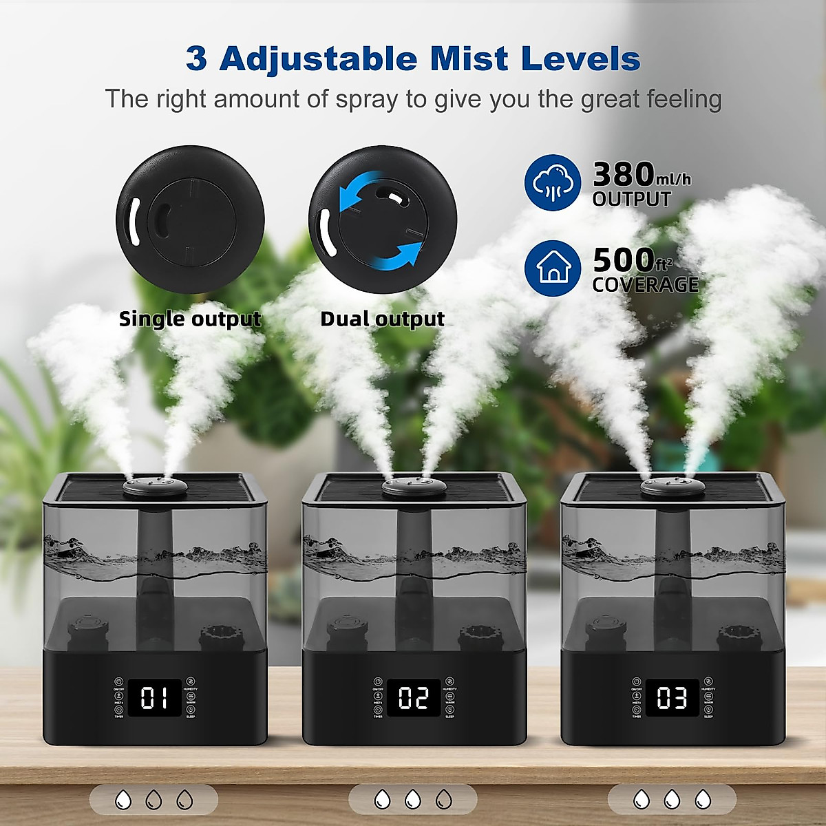 6L Humidifiers for Bedroom Large Room, Cool and Warm Mist Humidifiers for Nursery & Plants, Mist Top Fill Desk Humidifiers Essential Oil Diffuser with Adjustable Mist,360°Nozzle，Auto Shut-Off-Black