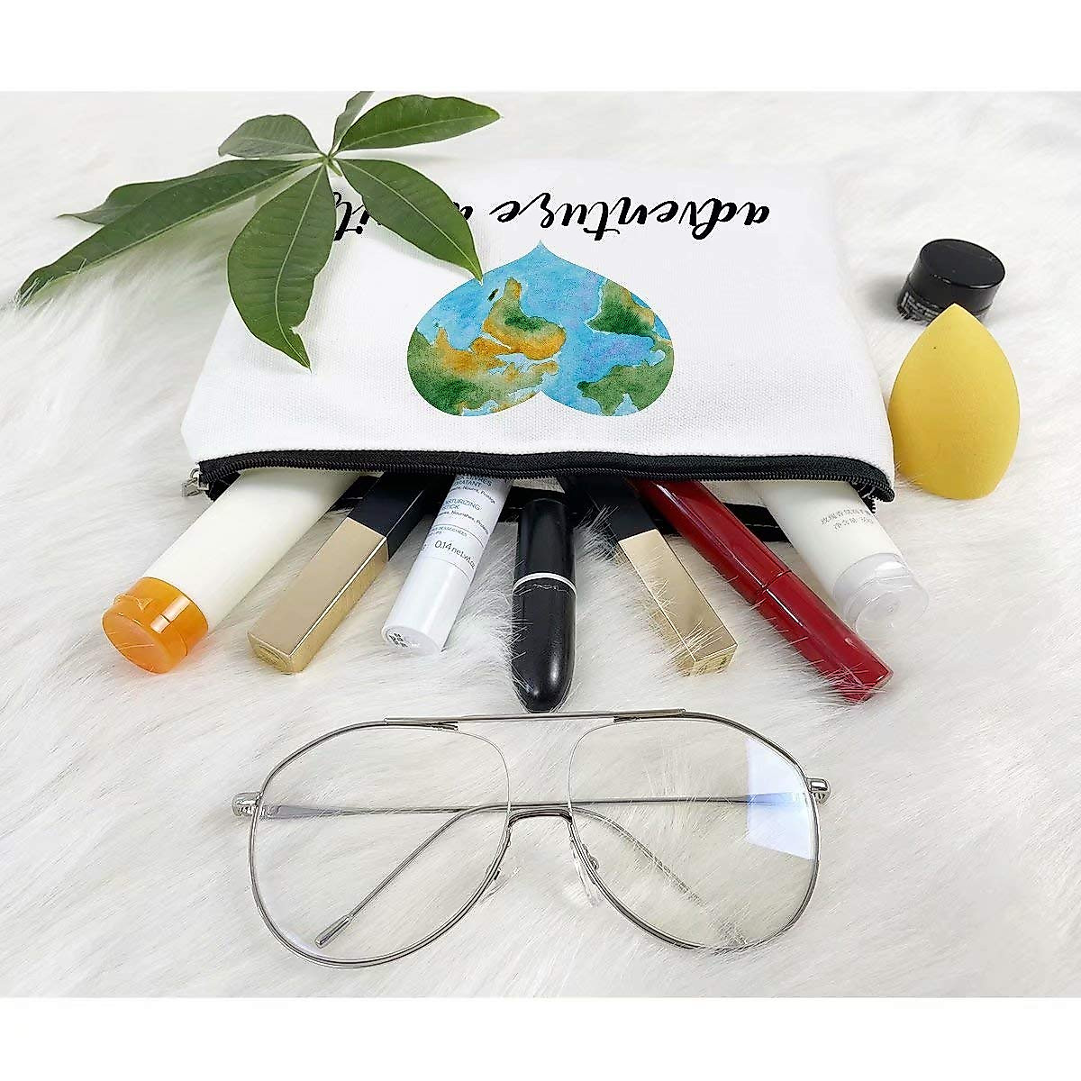 Cokosoxo Travel Bag Adventure Awaits Cosmetic Bag Nature Linen Cotton World Map Makeup Case Great Gift for Women Friends Bestie Daughter Graduation Friendship Birthday Gifts,10x7.5 Inch