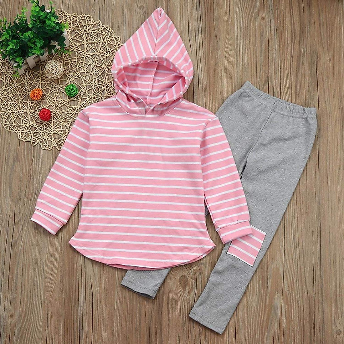 Ritatte Toddler Girl Fall Outfits Striped Hoodie Pants 2PCS Sweatsuit Set Kids Baby Winter Clothes Jogging Suits for 2-6Y (Pink, 110 (4T))