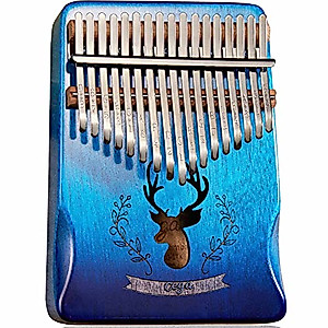 TienClef Kalimba Thumb Piano 17 Keys with Engraved Notes Deer Pattern Handhold Cute Finger Piano Mabogany Solid Wood Portable Musical Instrument with Music Book for Kids Adult Beginner (Gradual Blue)