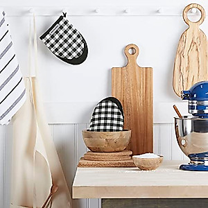 KitchenAid Gingham Mini Oven Mitt 2-Pack Set, Onyx Black, 5.5"x8"