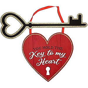 Happy Hearts Valentine's Day You Hold The Key to My Heart Key with Heart Hanging Wall Decoration Sign,15.7 x12.9 in. with Valentine's Day Door Hanger Bells