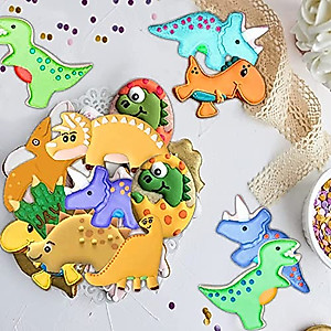 Dinosaur Cookie Cutters Set of 12, Steel Metal Dinosaur Theme Shapes Baking Mold for Kids Birthday Party Supplies, Footprint, Dinosaur Eggs,Brontosaurus, Camarasaurus, Stegosaurus, Thiceratops