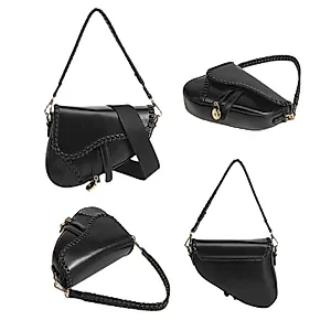 PURFANREE Women Trendy Saddle Shoulder Bag Clutch Purse Underarm Handbag Satchel HandBag Crossbody Bag