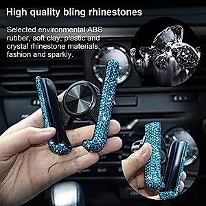 Amiss Bling Cell Phone Holder, Universal 360°Adjustable Car Phone Mount with One More Air Vent Base, Crystal Car Interior Decoration, for Dashboard and Air Vent - Pale Blue