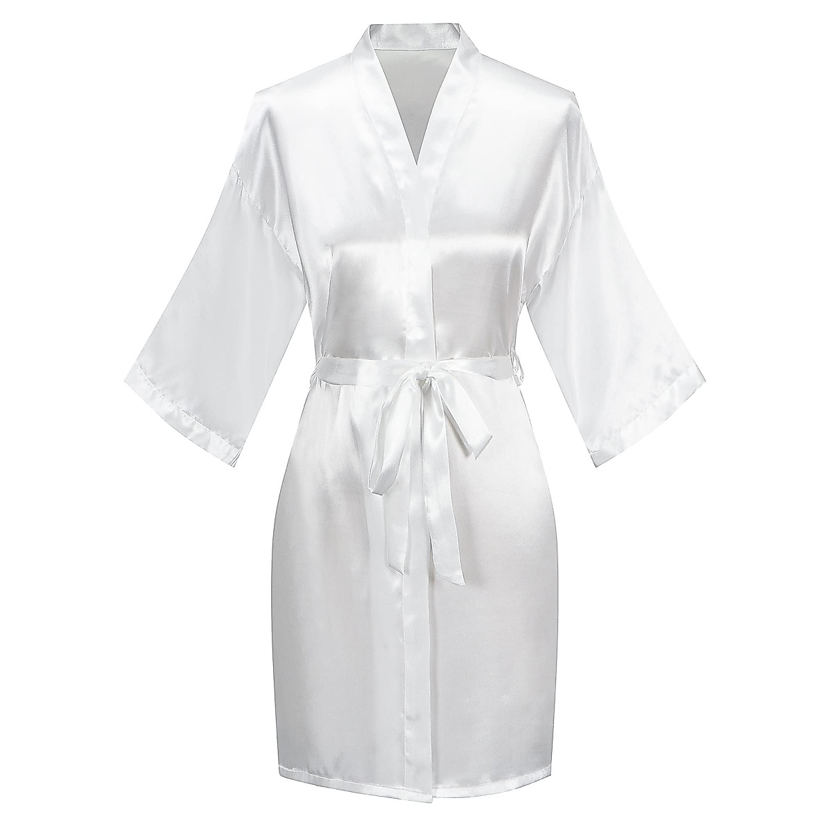 Goodsaleok Women's Satin Kimono Robe for Bride Bridesmaid Wedding Party Getting Ready One Size Robe, Bride White