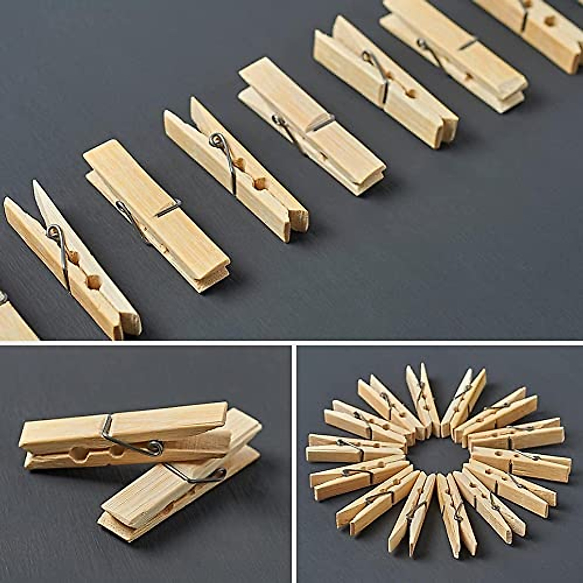 AKOAK 24 Pieces Bamboo Clothespins - Clothes Pins, Heavy Duty Outdoor Springs, Crafts, Picture Baby Hanging Clothes Wood Clothespins