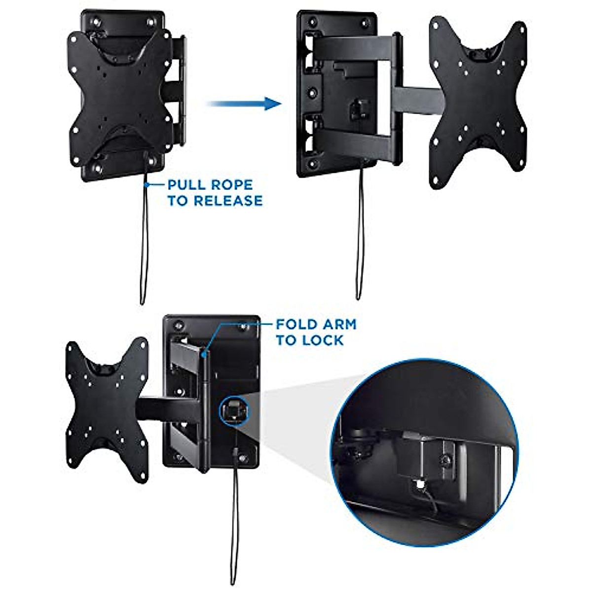 Mount-It! Lockable RV TV Wall Mount with Quick Release, Full Motion Flat Screen Bracket for Campers, Travel Trailers, RVs, Motorhomes and Marine Boats, Fits Most 23-43" VESA 100, 200, 77 Lbs Capacity