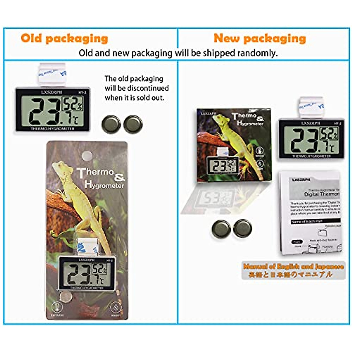 LXSZRPH Reptile Thermometer Hygrometer HD LCD Reptile Tank Digital Thermometer with Hook Temperature Humidity Meter Gauge for Reptile Tanks, Terrariums, Vivarium (2packs)