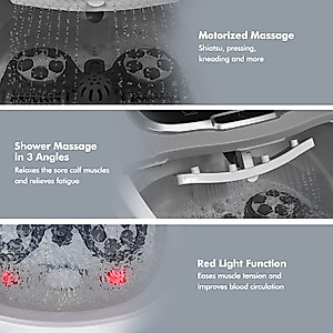 COSTWAY Foot Spa/Bath Massager, with Motorized Rollers, Shiatsu Massage, Shower, Heat, Red Light, Temperature Control, Timer, LED Display, Drainage Pipe for Foot Stress Relief (Grey)