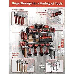 Gifts for Men Dad Husband Him, Power Tool Organizer Wall Mount, 4 Drill Modular Tool Storage Shelf with Hooks, Drill Holder for Garage Organization, Cool Anniversary Birthday Gifts for Men Women