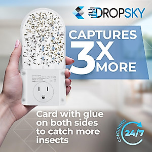 Dropsky Indoor Flying Insect Trap - Plug-in Bug Light Trap for Fruit Flies, Gnats and Houseflies - Odorless and Mess Free (2 Traps + 2 Glue Cards)