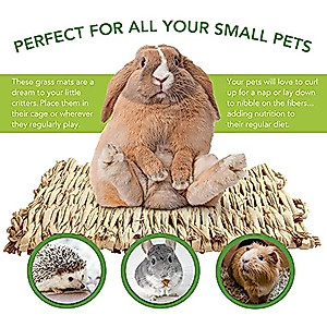 PrimePets Grass Mat for Rabbits Bunny, 3 Pack, Woven Hay Mat for Small Animals, Natural Straw Bedding Resting Cage Mat for Guinea Pig Parrot Chinchilla Hamster Rat
