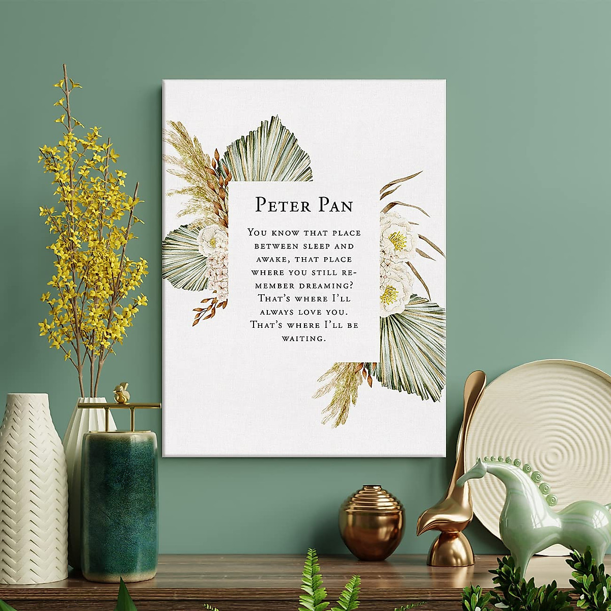 LEXSIVO Peter Pan Quote Flowers Print Canvas Wall Art Home Decor You Know That Place Between Sleep and Awake Painting 12x15 Canvas Poster Framed Ready to Hang