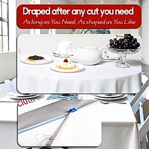 Plastic Table Cloth Roll, 310 Ft x 54 in Disposable Tablecloth with 100 Candy Bags, Rectangle Table Cloth with Cutter Box. White Table Cover for Picnics, Parties, Birthdays, Weddings, Christmas Day