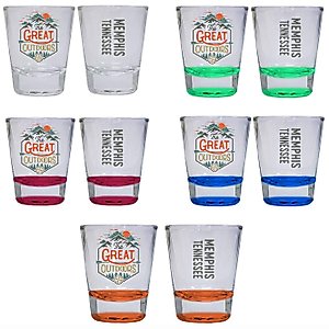 R and R Imports Memphis Tennessee The Great Outdoors Camping Adventure Souvenir Round Shot Glass (4-Pack One of Each: Red, Blue, Orange, Green, 4)
