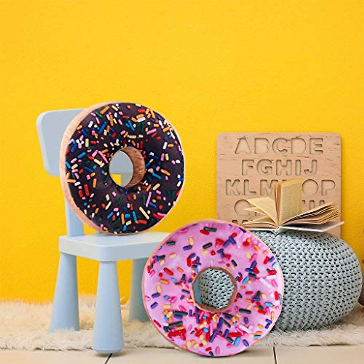 HYSEAS Round Throw Pillow 14 Inch Pink Donut, 3D Digital Print Decorative Comfortable Soft Plush Funny Food Shaped Pillow Light Weight Seat Pad Cushion for Couch, Chair, Floor, Sofa
