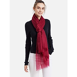 Ovcio Featherlight Wine Red Cashmere Scarf - 100% Pure Cashmere Wrap Scarf for Women (87x39) with Gift Box