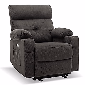 Consofa Power Recliner Chair with USB Port and Cup Holders, Faux Leather Electric Reclining Chair with Extended Footrest, Power Recliner with Soft Cushion and Back for Living Room (Grey, Recliner)