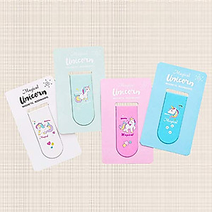 NUOBESTY 4pcs Unicorn Magnetic Bookmarks Magnet Page Markers for Student Stationery Reading Accessories (White, Green, Pink, Blue)