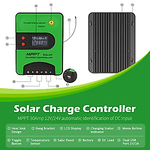 Beleeb Bluetooth MPPT Solar Charge Controller-Solar Panel Regulator fit for Gel Sealed Flooded EFB and Lithium Battery-MPPT 75V 30 amp 12/24 Volt