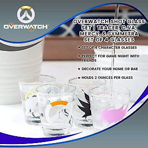 JUST FUNKY Overwatch Shot Glass Set | Tracer, D.Va, Mercy, & Symmetra | Set Of 4 Glasses