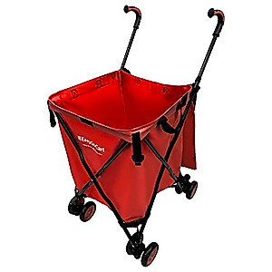 EasyGo Rolling Cart Folding Grocery Shopping Cart Laundry Basket Rolling Utility Cart with Wheels – Removable Canvas Bag - Versa Wheels & Rear Brakes - Easy Folding 120lbs Capacity – Copyrighted – RED