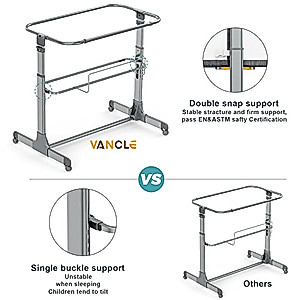 VANCLE Baby Bassinet Bedside Crib for Baby Sleeper, Portable Mesh Bassinet with Wheels & Comfy Mattress, Height Adjustable Baby Bed for Infants & Newborn Baby Boy & Girl (Grey)