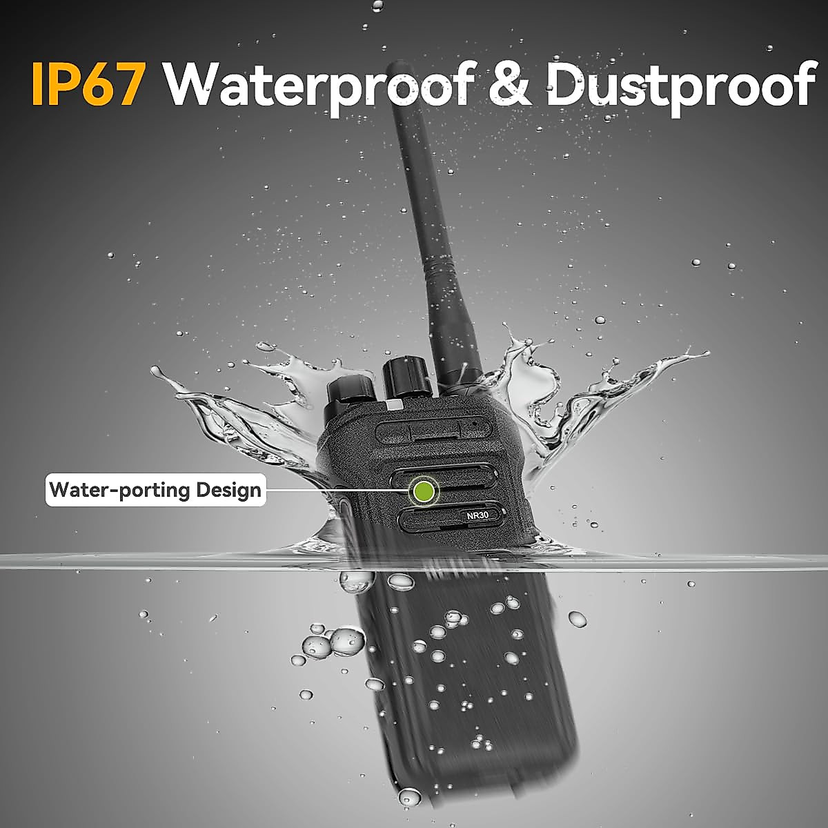 Retevis NR30 Two Way Radios Long Range, IP67 Waterproof Walkie Talkies Adults, Noise Cancelling, 700,000 sq. ft/50 Floor Range 2 Way Radio Set (6Pack)