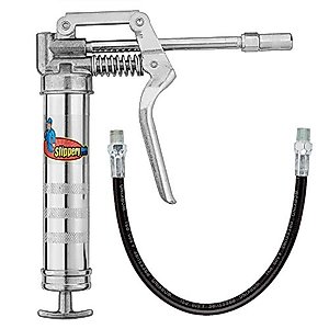 Slippery Pete Mini Pistol Grip Grease Gun. Heavy Duty Design for 3oz Cartridges. 12 inch Flexible Hose and 5 inch Rigid Extension Pipe
