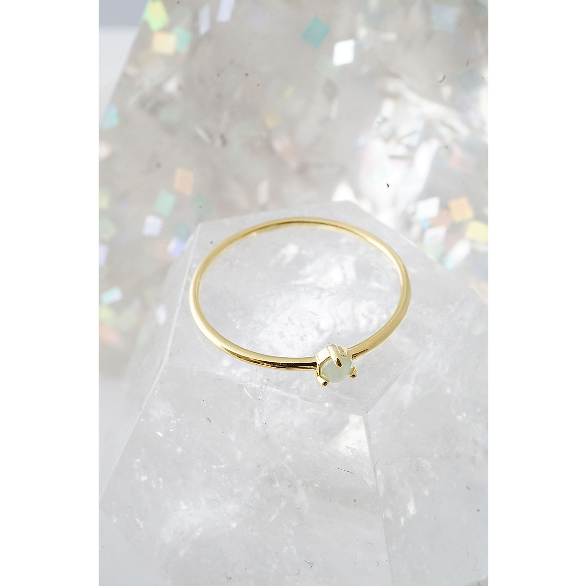 Honeycat Green Jade Point Crystal Ring in 18k Gold Plate | Minimalist, Delicate Jewelry (Gold, 8)