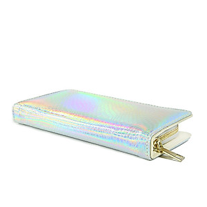 YAIRYANGTZE Holographic Wallet Clutch - Iridescent Purse Long Wallet with Zipper for Women (Silver)