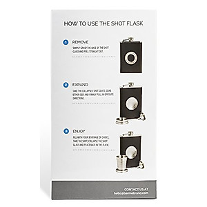 Shot Flask - Stainless Steel 8 oz Hip Flask, Built-in Collapsible 2 Oz. Shot Glass & Flask Funnel - BarMe Brand