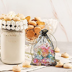 FUSHENMU 100pcs 4x6 Inch Black Organza Jewelry Gift Bag,Moon Star Drawstring Candy Bag Pouch for Wedding Baby Shower Party Gift Wrapping Supply