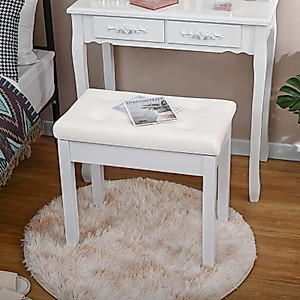 Iwell Piano Bench with Padded Cushion and Storage Compartment for Music Books, Keyboard Bench, Vanity Stool Chair with Solid Wood Leg, 20.5" L x 12.6" W x 19.7" H, White