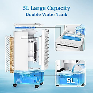 Portable Air Conditioners, 4 in 1 Air Conditioner Portable for Room, 5L Evaporative Air Cooler with 3 Modes & 3 Speeds, 1-7 Hours Timer, Portable AC with Remote Control